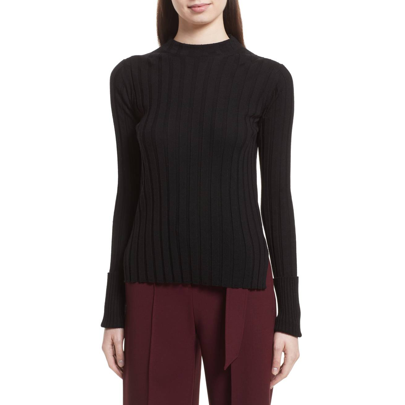 Theory Wide-Ribbed Mock Neck Merino Wool Sweater – evaChic