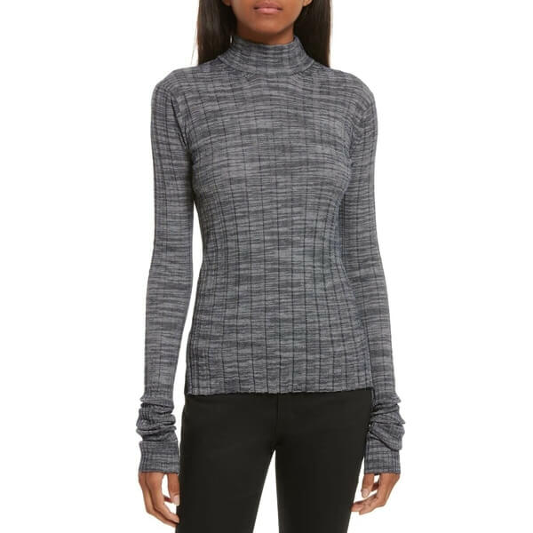 Theory Wide-Ribbed Mock Neck Merino Wool Sweater – evaChic