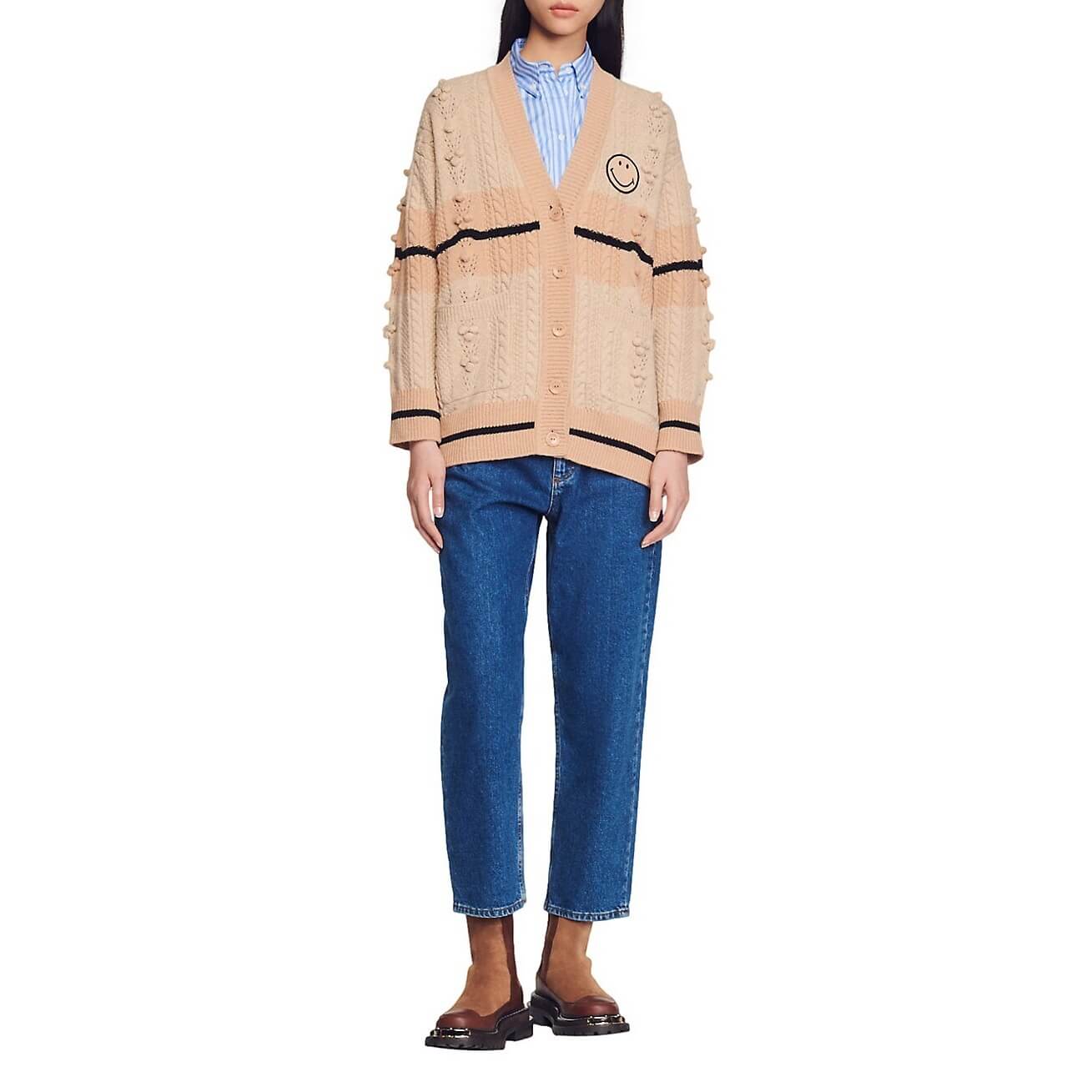 Sandro Simon Smiley-Face Oversize Wool Cardigan – evaChic