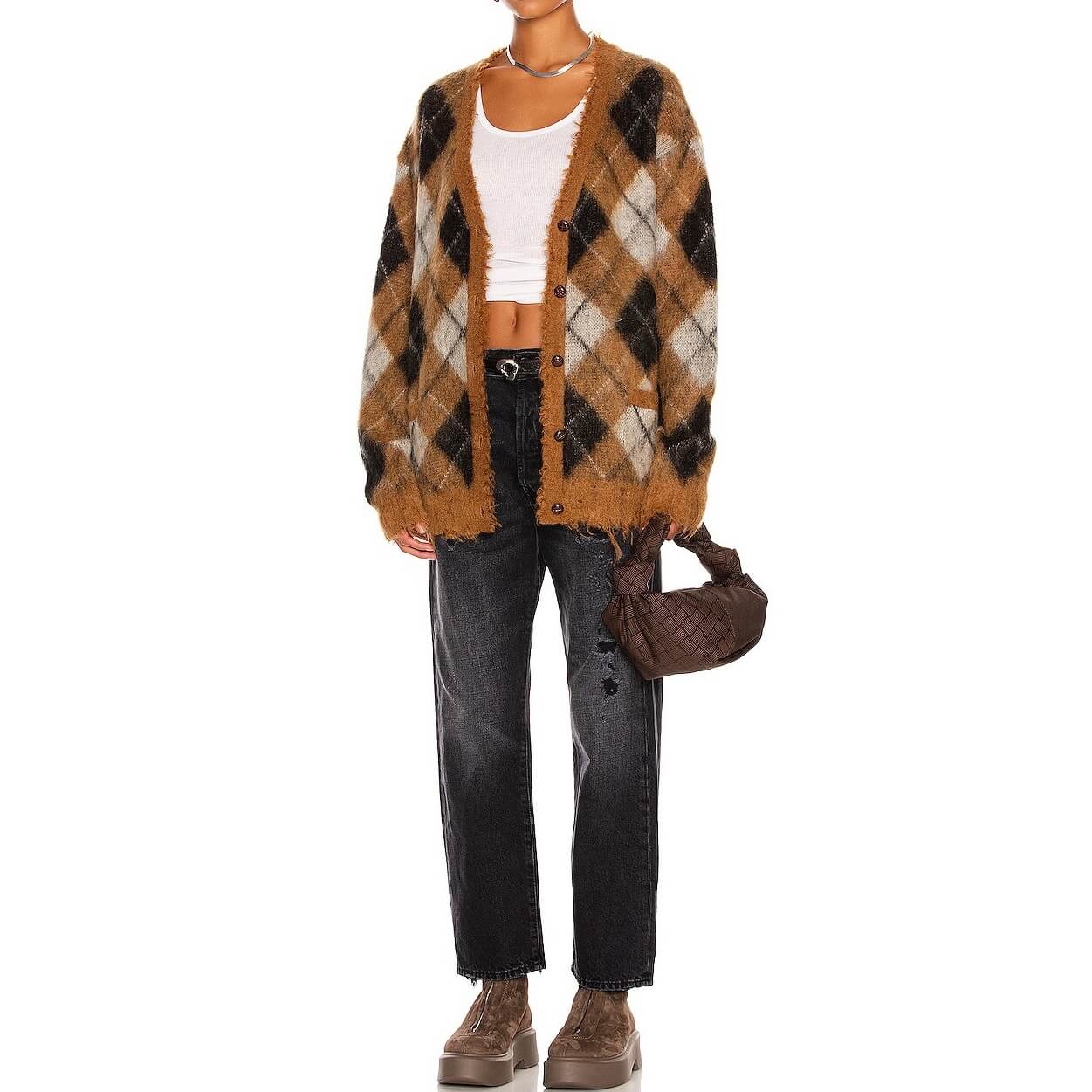 R13 Fluffy Argyle Plaid Oversized Distressed Edge Cardigan – evaChic